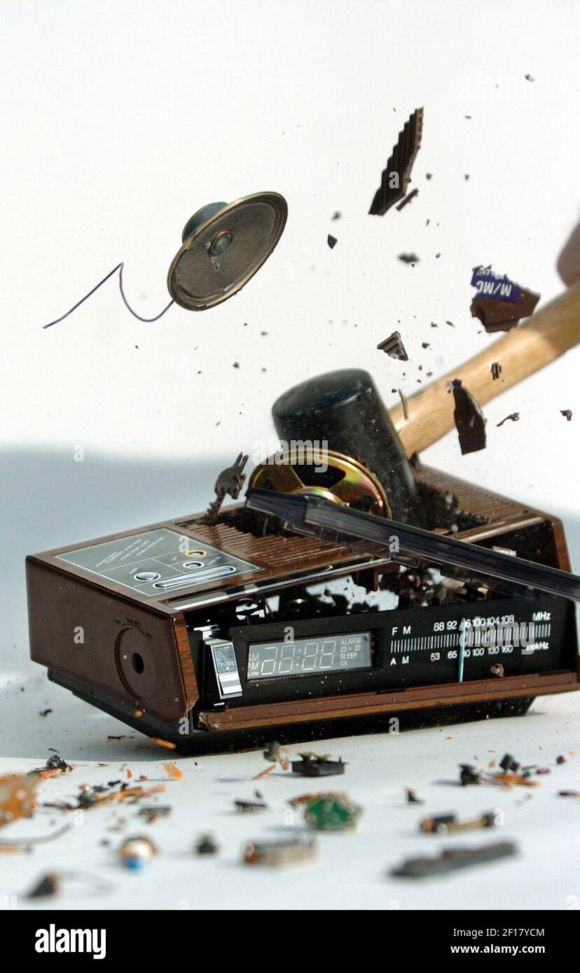 A photo illustration of an old-fashioned radio being smashed by a ...
