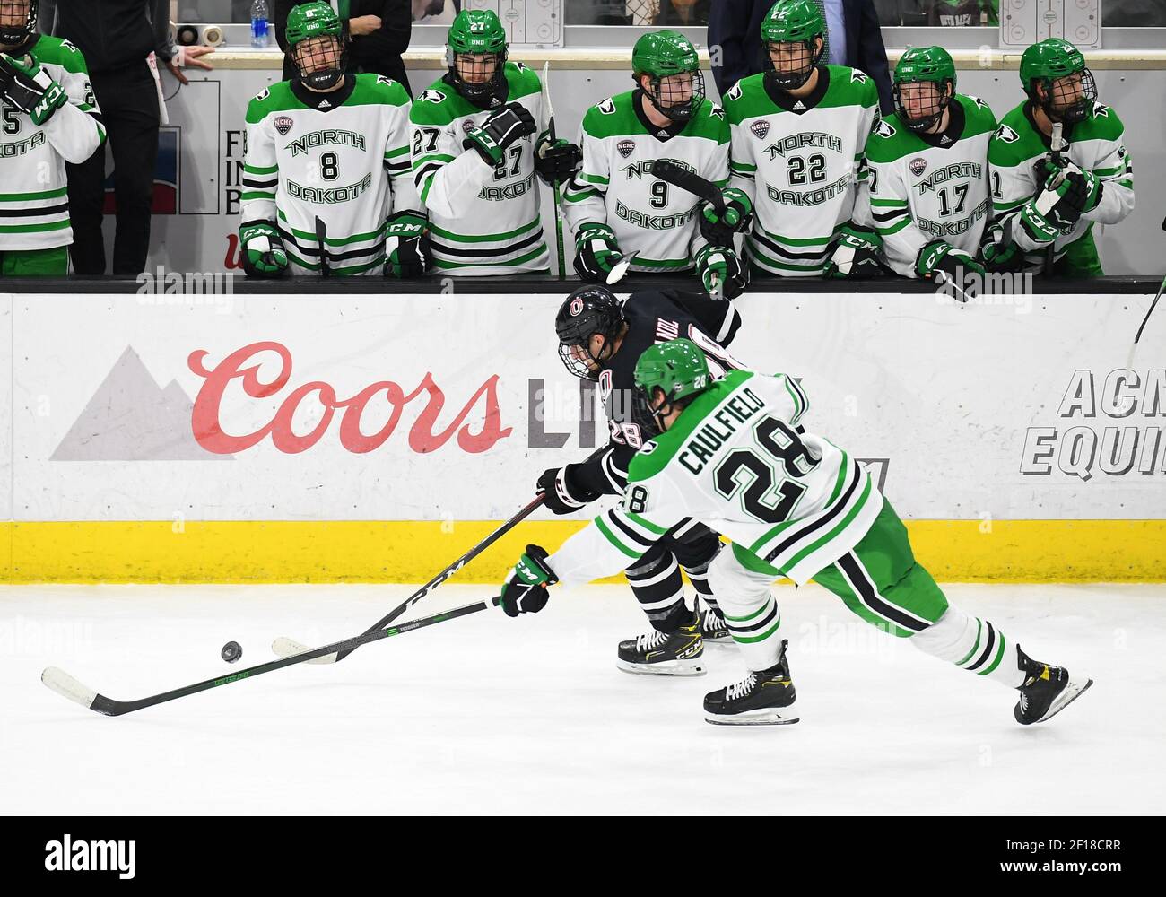 March 5, 2021 North Dakota Fighting Hawks forward Judd Caulfield (28 ...