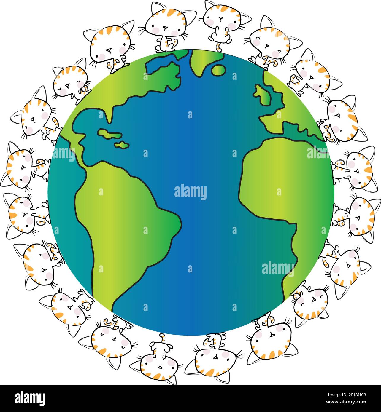 vector cartoon cats on a round earth Stock Vector Image & Art - Alamy