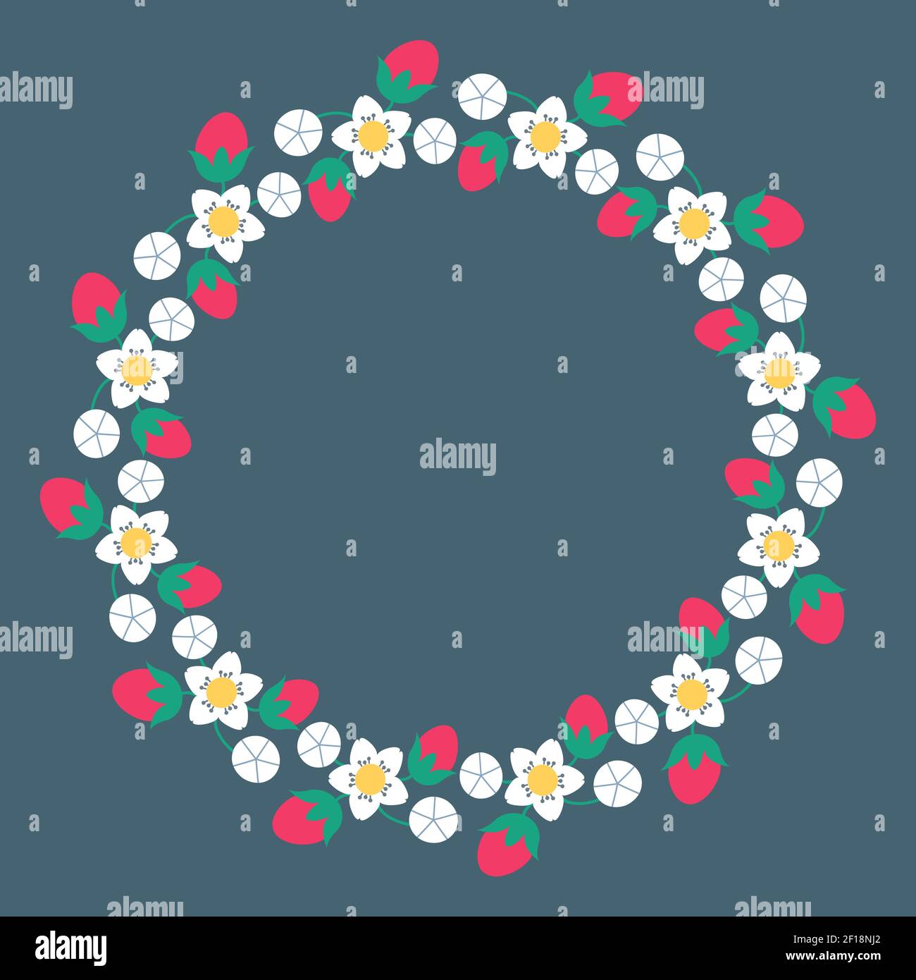 Beautiful round frame with strawberries. Festive design. Floral gold ...