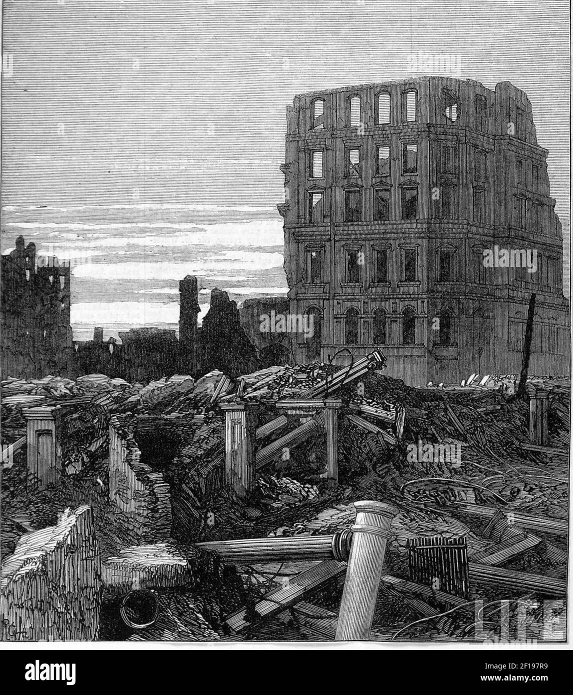 Illustration of the ruins of the National Bank of Chicago destroyed in ...