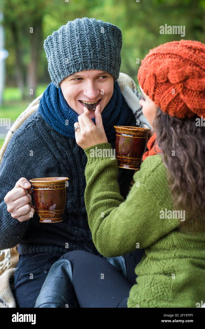 Couple in love drinks coffee Stock Photo - Alamy
