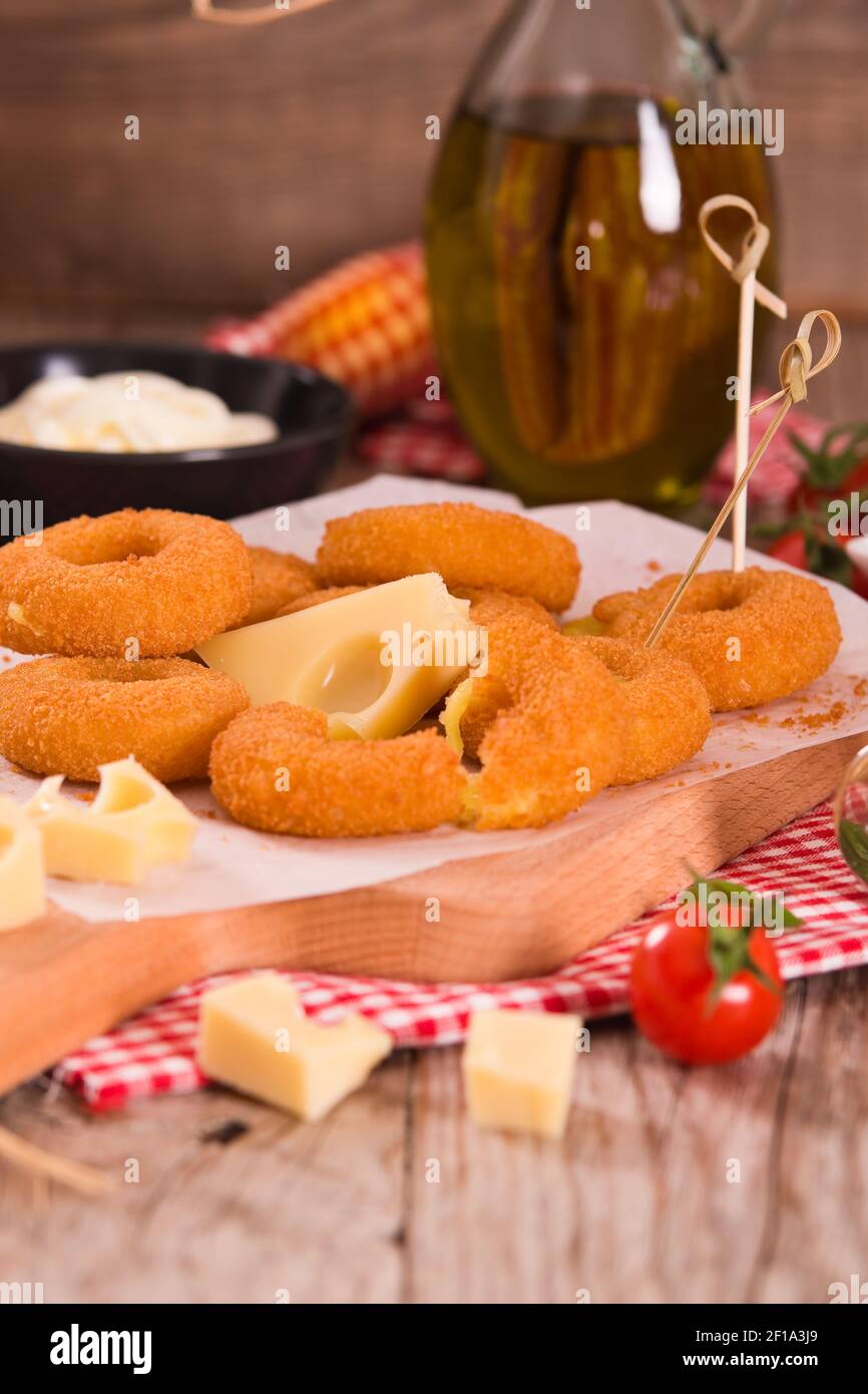 Fried cheese ring Stock Photo - Alamy