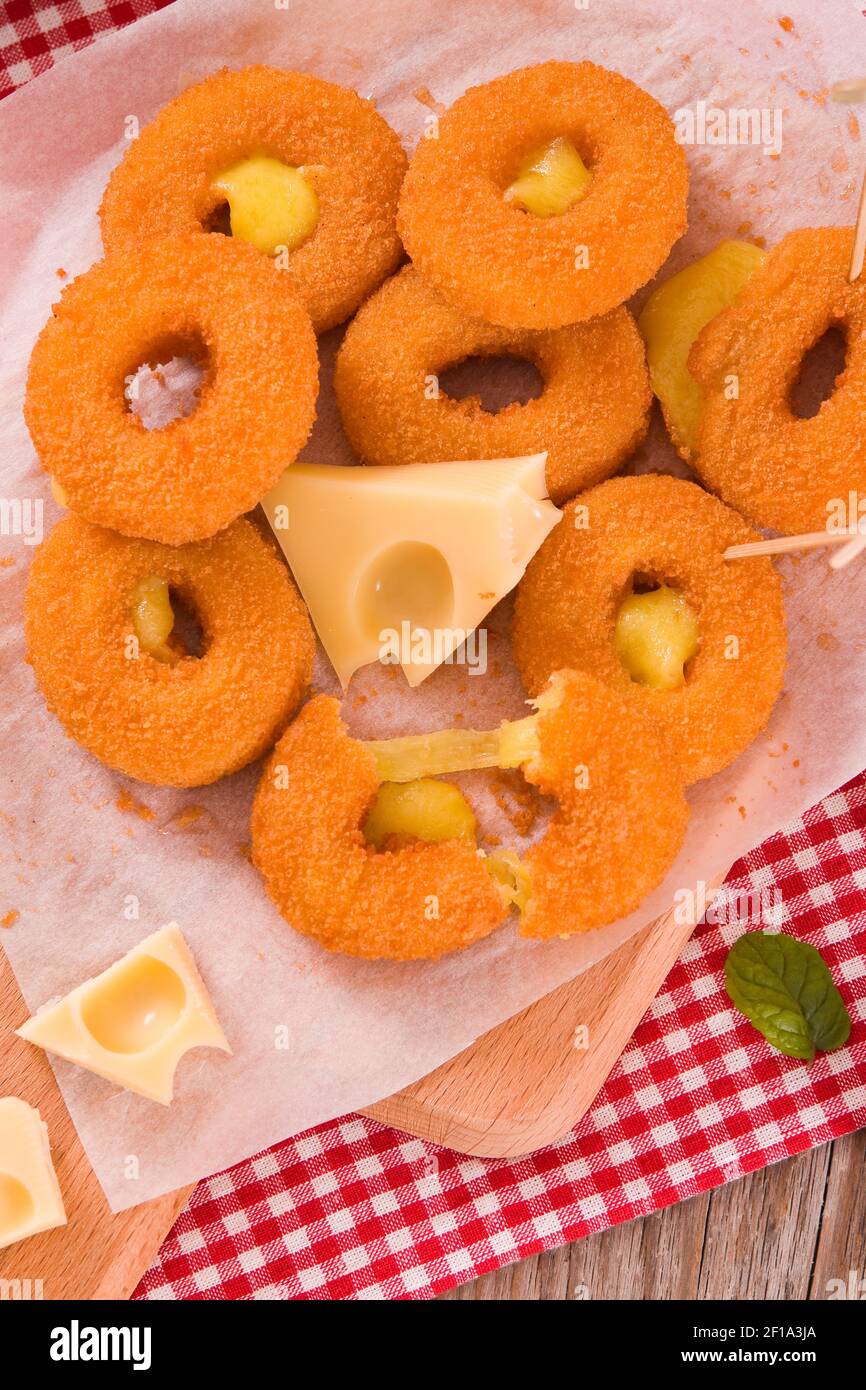 Fried cheese ring Stock Photo - Alamy