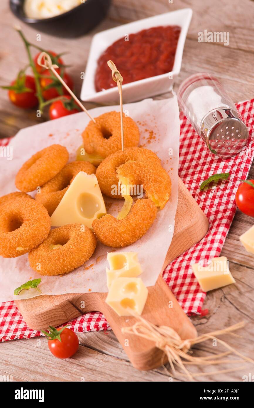 Fried cheese ring Stock Photo - Alamy