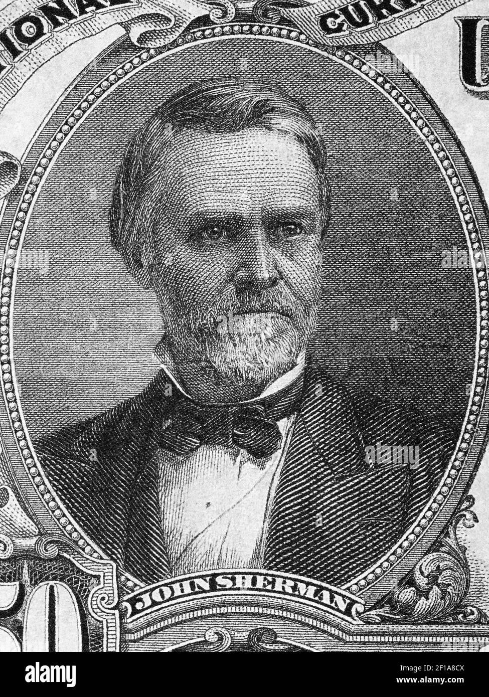 John Sherman a portrait from old American money Stock Photo - Alamy