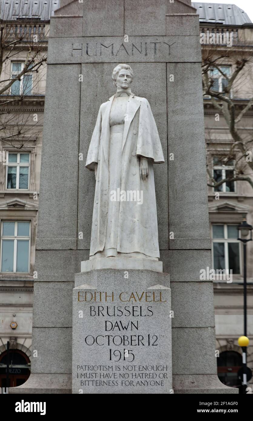 Edith Cavell Memorial statue in St Martin's Place, London. Picture date ...