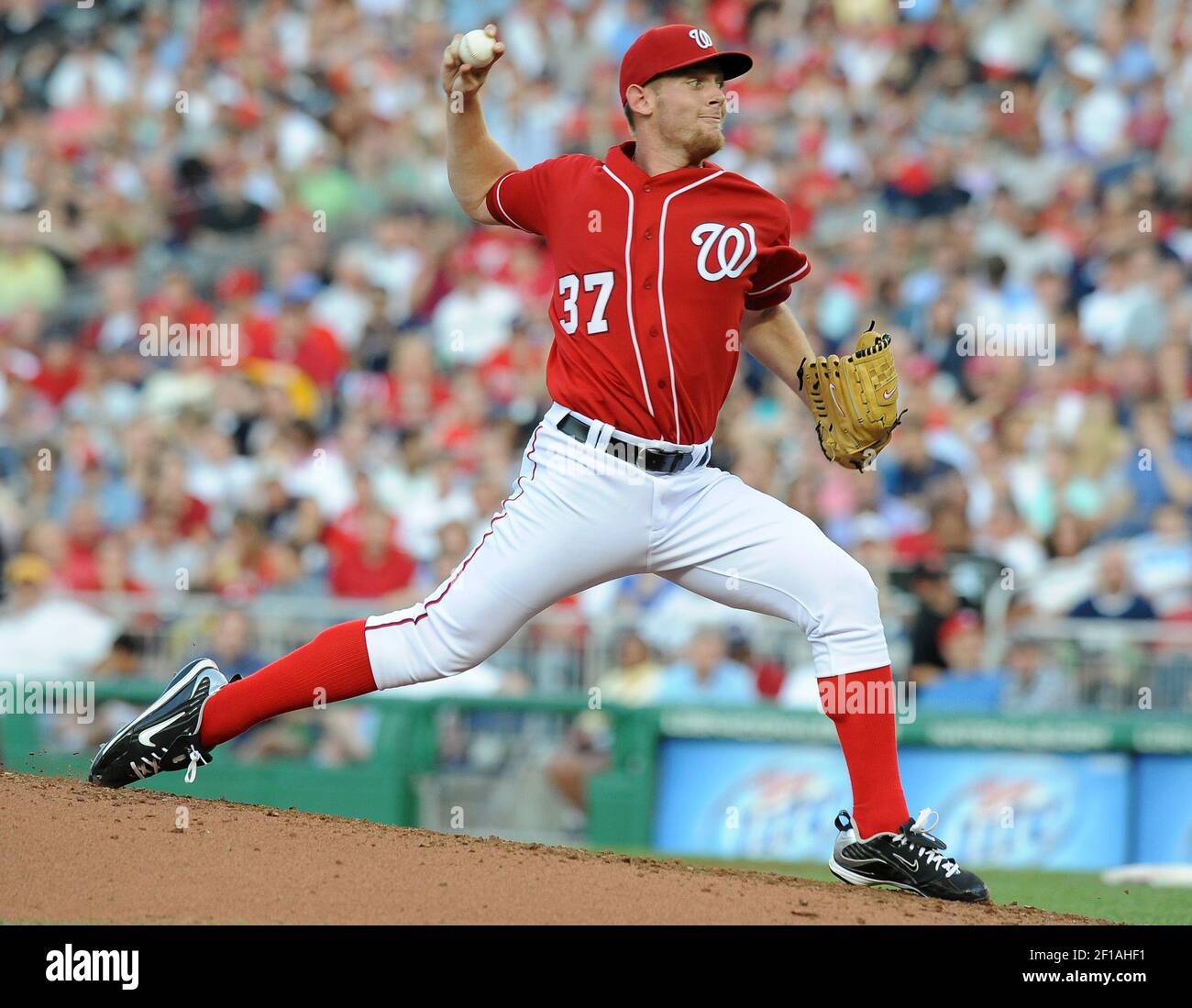 Washington Nationals starting pitcher Stephen Strasburg works in the ...