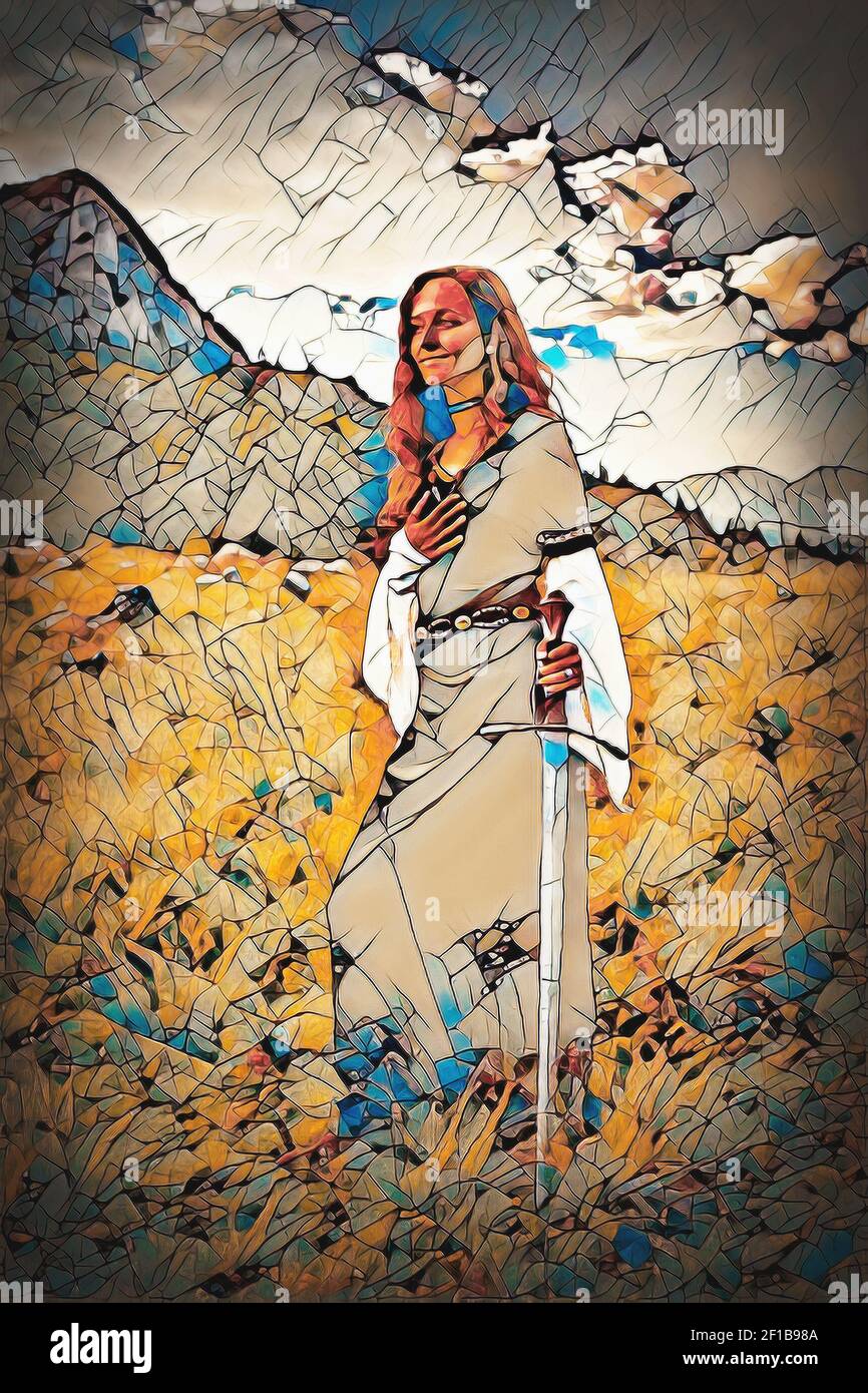 Mystical woman sword historic dress hi-res stock photography and images ...