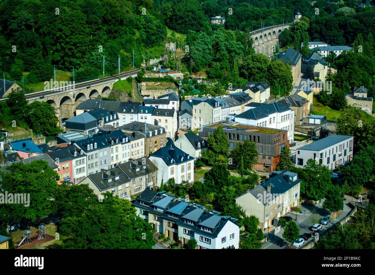 Luxembourg city, Luxembourg - July 15, 2019: Grey roofs and buildings ...