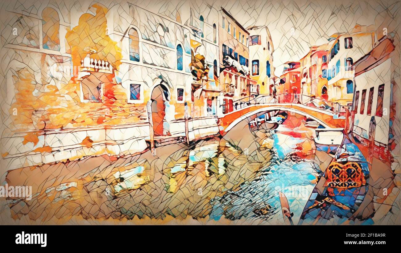 Romantic scenery of Venice, Italy. Computer painting Stock Photo - Alamy