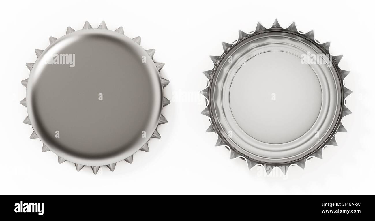 Bottle caps top and rear view isolated on white background. 3D ...