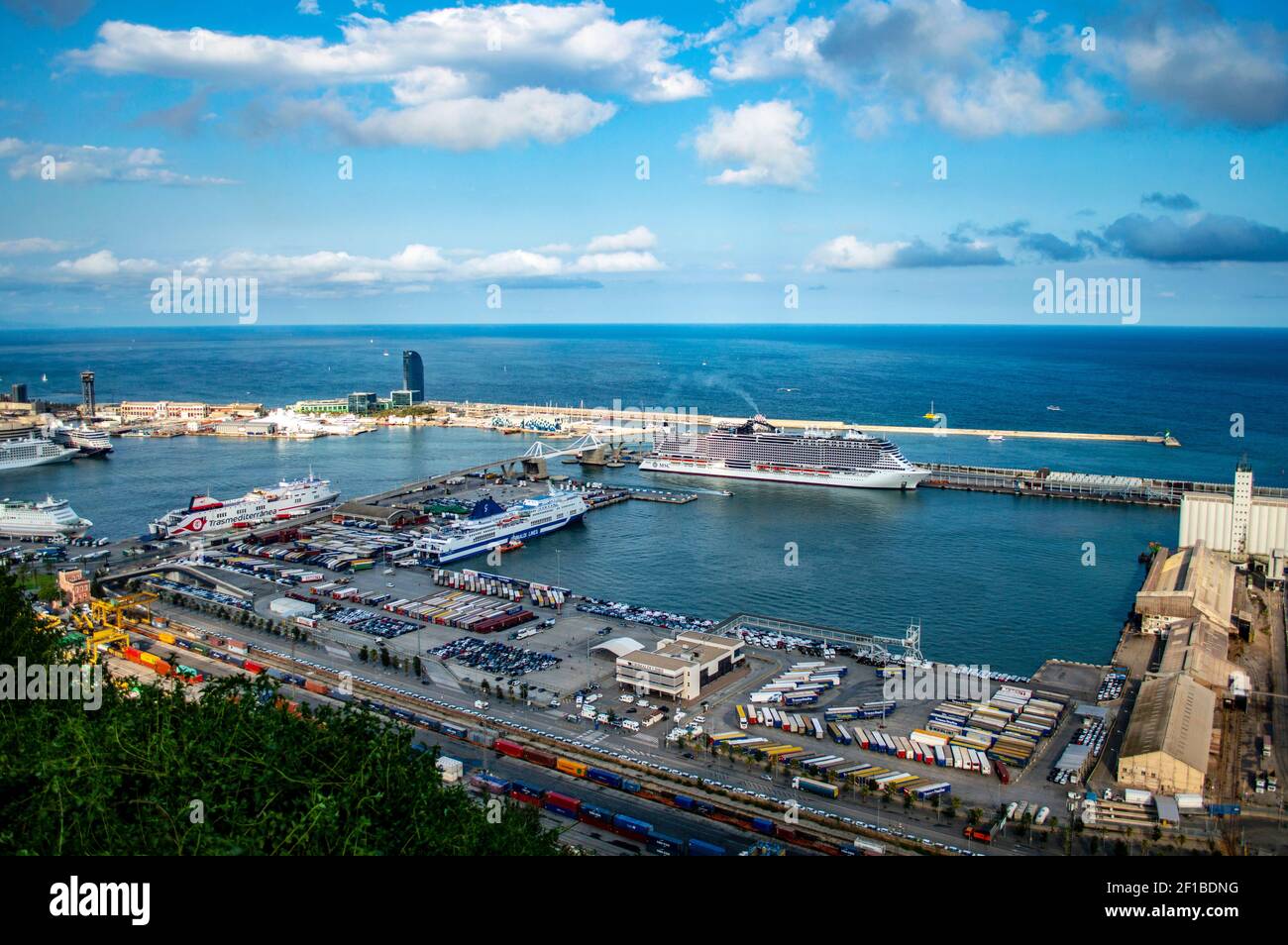Barcelona, Spain - July 27, 2019: Cruiseline ships in the port of ...