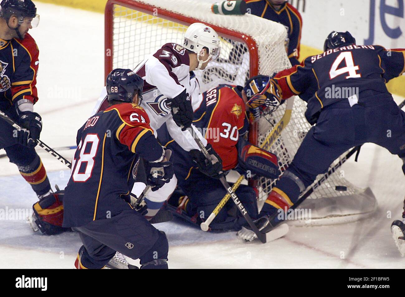 Florida Panthers goaltender Scott Clemmensen (30) blocks a shot on goal ...