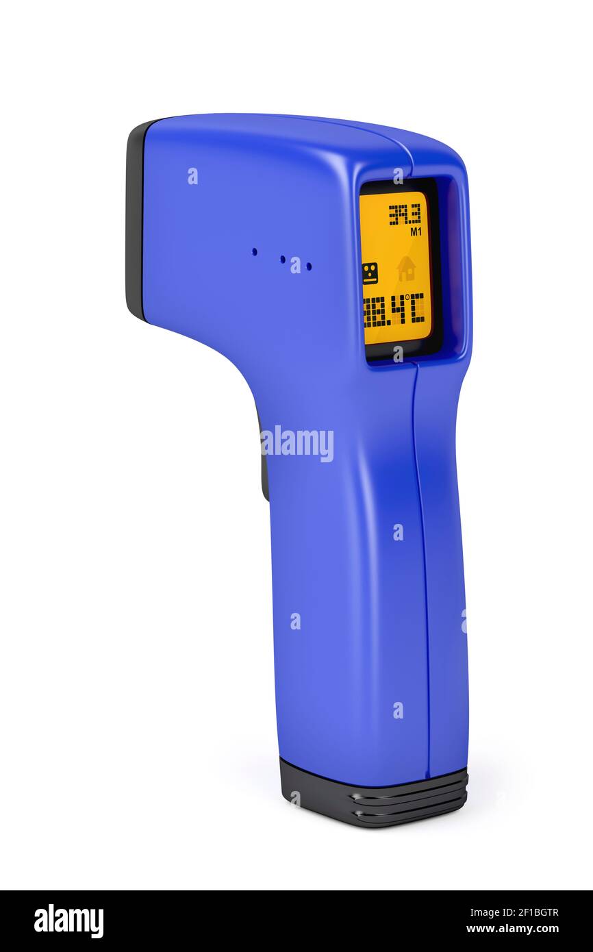 Blue infrared thermometer on white background Stock Photo - Alamy
