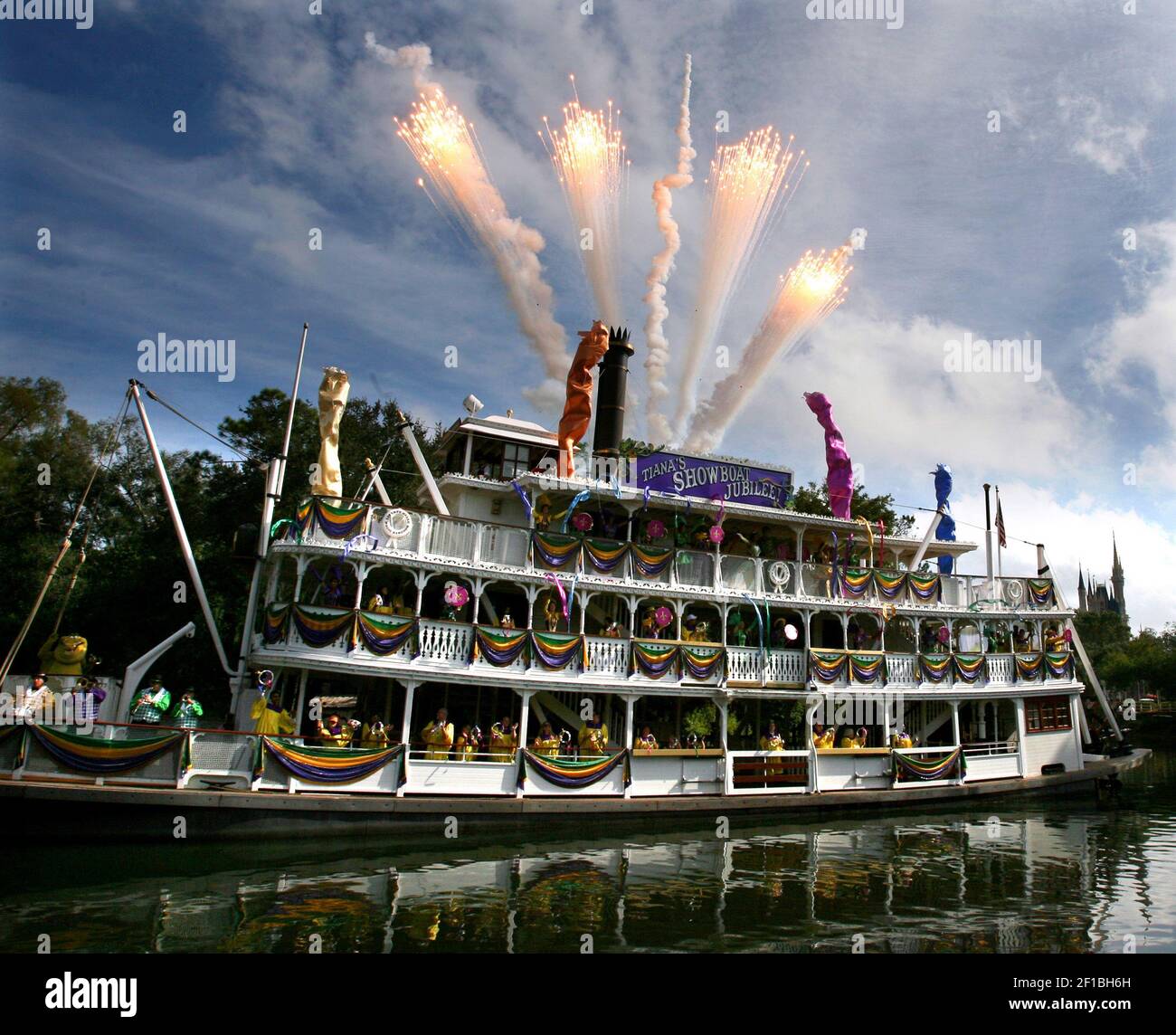Fireworks blast off the top of the Liberty Belle Riverboat as Princess ...
