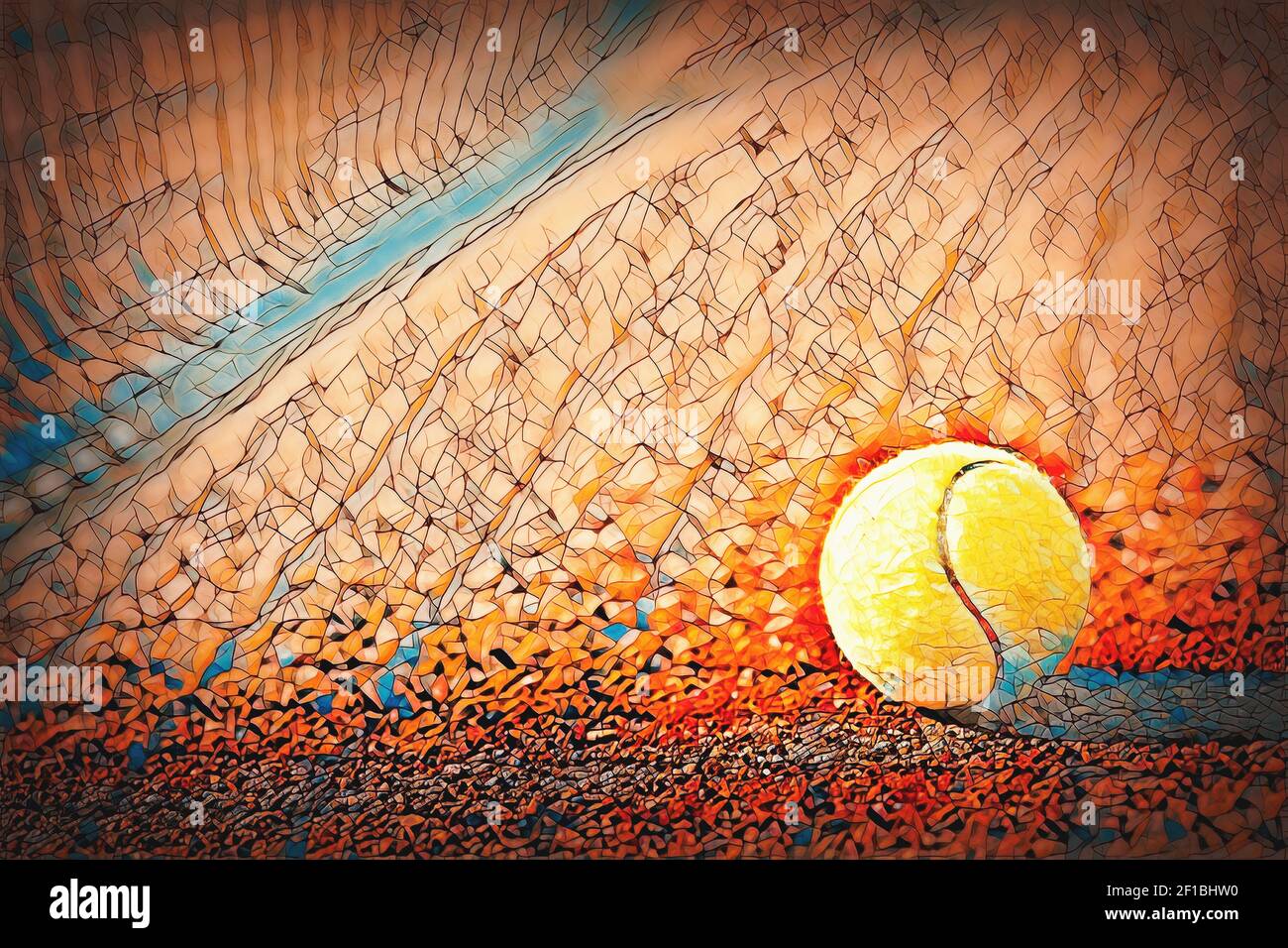 tennis court with tennis ball and antuka background Stock Photo - Alamy