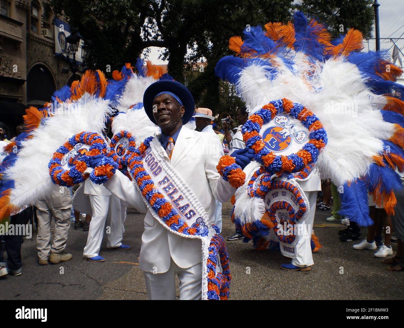 A member of the the Goodfellas Social Aid and Pleasure Club helps to ...