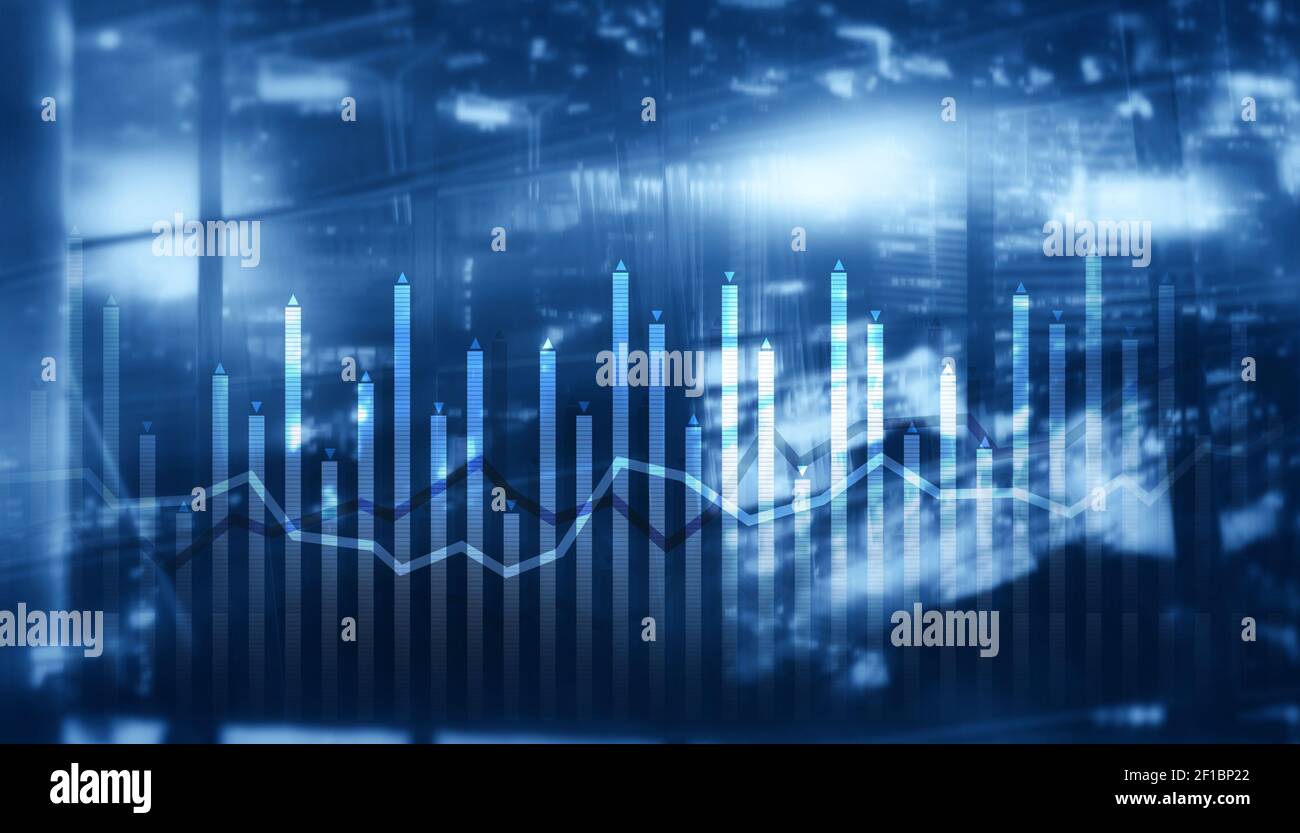 Histogram and lines economic chart on modern architecture background ...