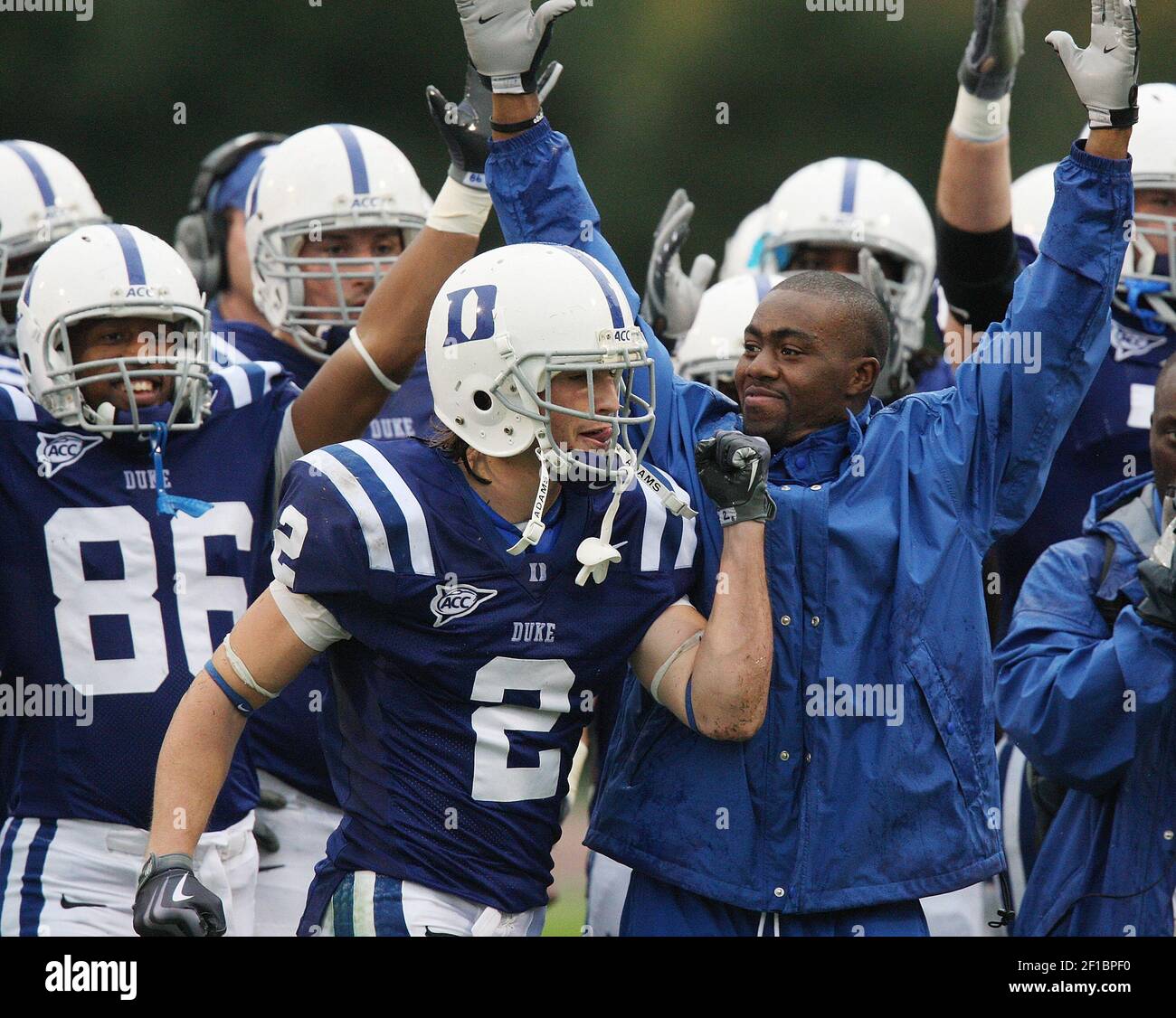 Duke wide receiver Conner Vernon (2) reacts with teammate Re'quan ...