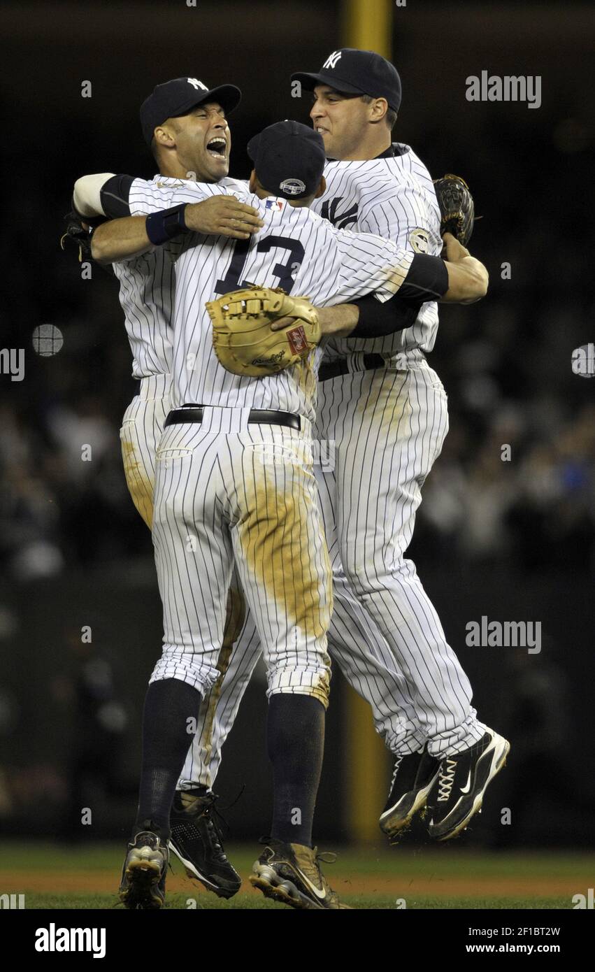 New York Yankees Alex Rodriguez, center, Derek Jeter, letf, and Mark ...
