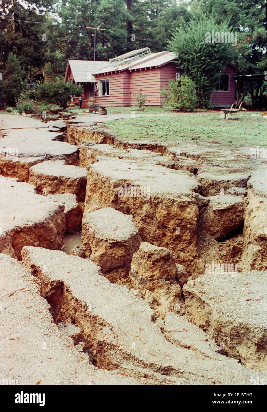 The force of the October 1989 Loma Prieta earthquake opened these large ...