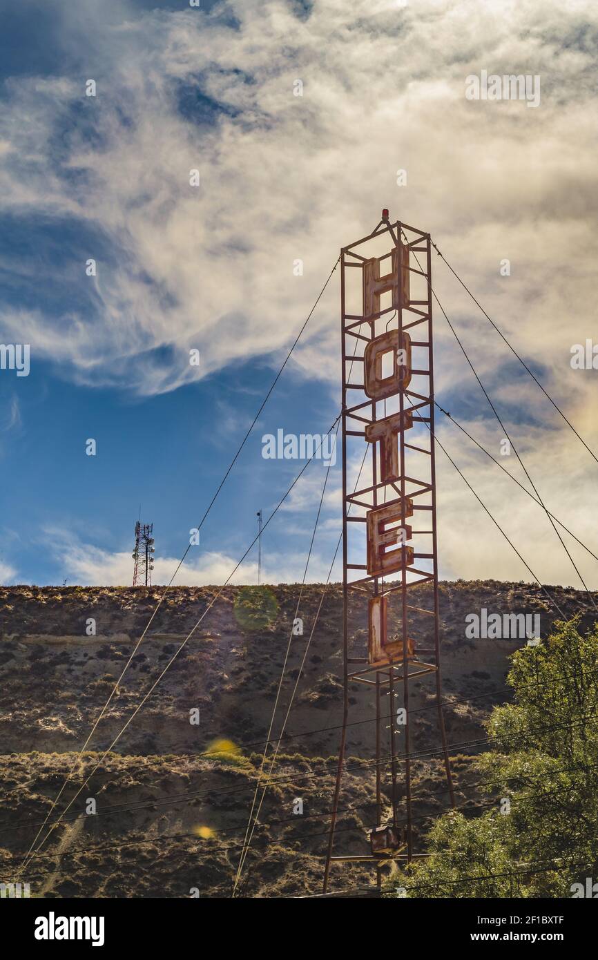Hotel Signpost Letters in the Middle of Nature Stock Photo - Alamy