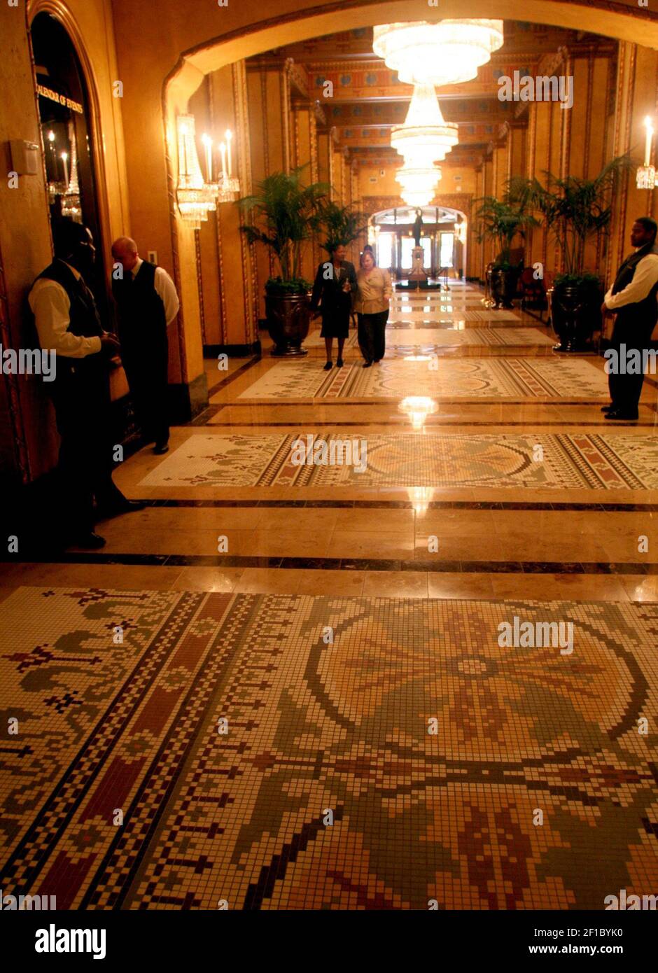 The block-long lobby of the restored Roosevelt Hotel is a glittering ...