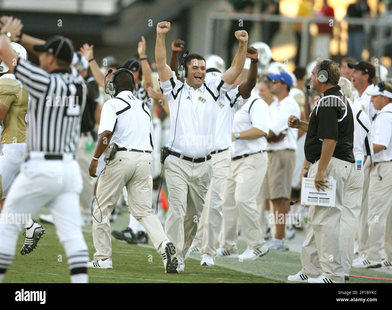 The Central Florida bench celebrates a play late in second-half action ...