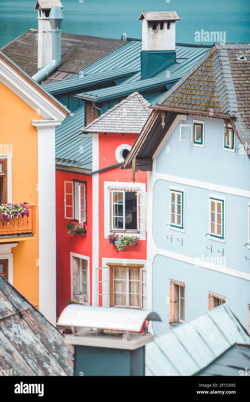 view of austrian building at alpine lakeside hallstatt Stock Photo - Alamy