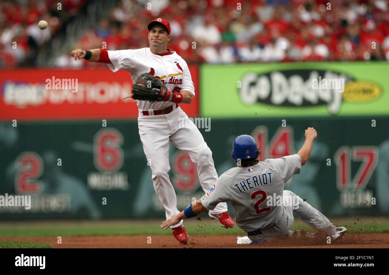 St. Louis Cardinals second baseman Skip Schumaker gets out Chicago Cubs ...