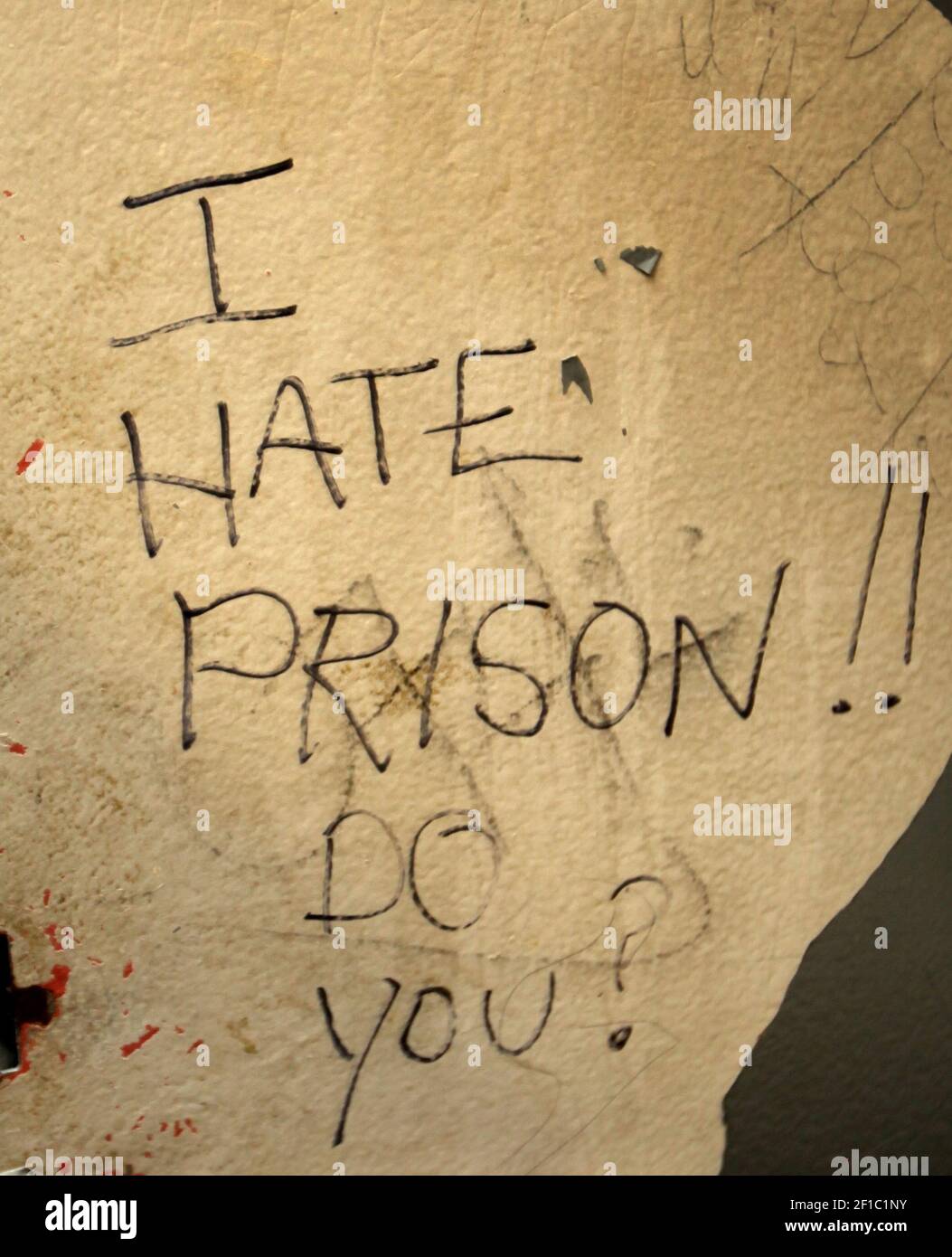 Graffiti is shown on a locker at the California Institution for Men in ...