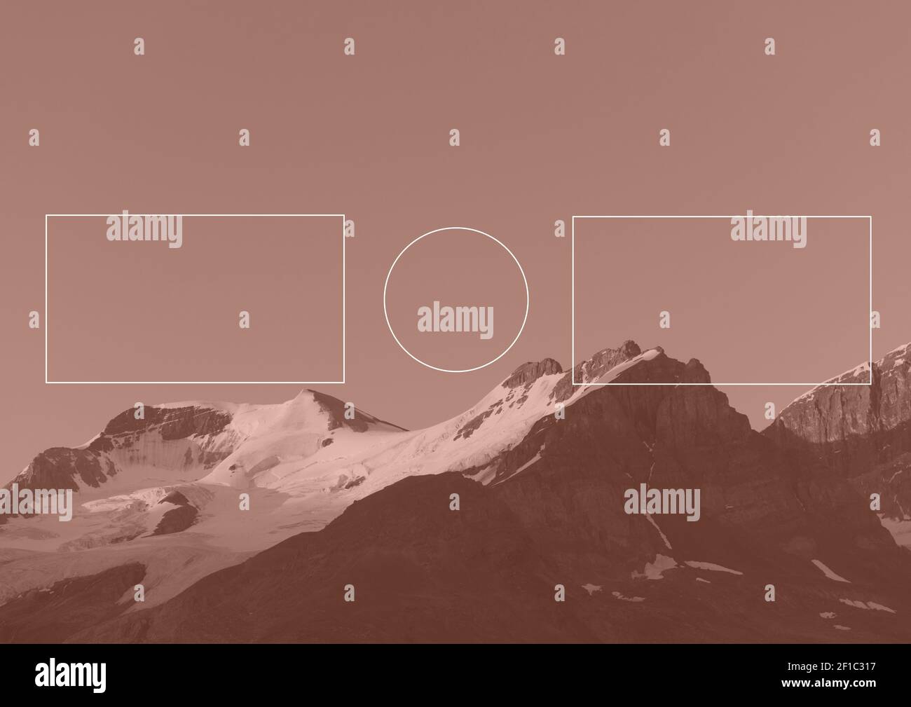 Composition of two white rectangle and one circle outline on brown ...