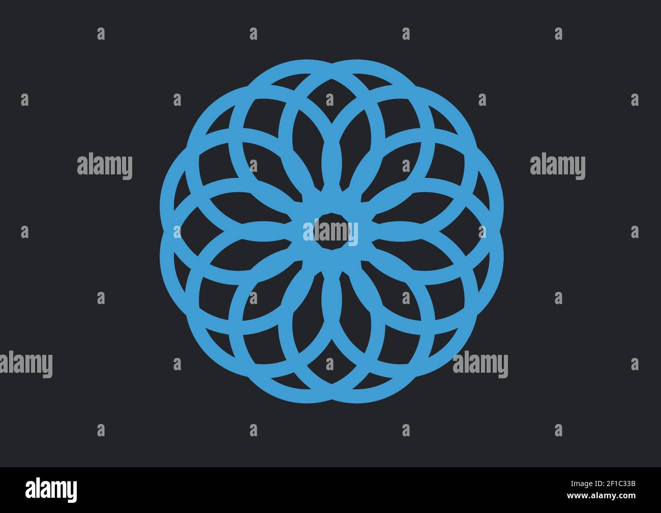 Composition of decorative blue looped roundel design on black ...