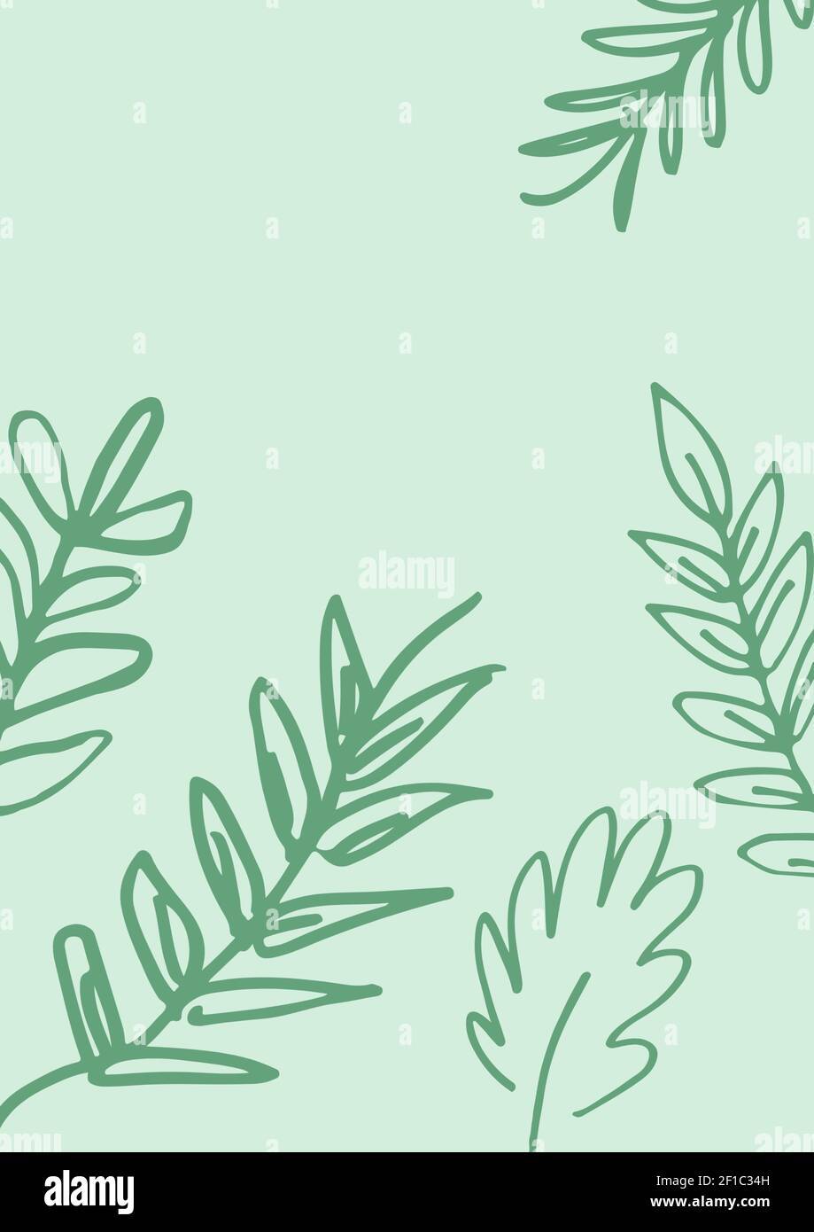 Illustration of green leaves on light green background Stock Photo - Alamy