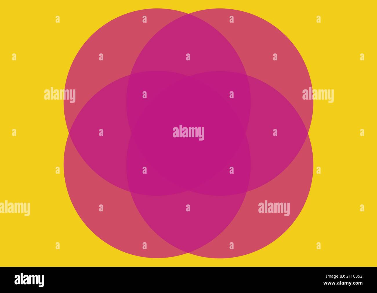 Four interlocking red circles with copy space on vibrant yellow ...