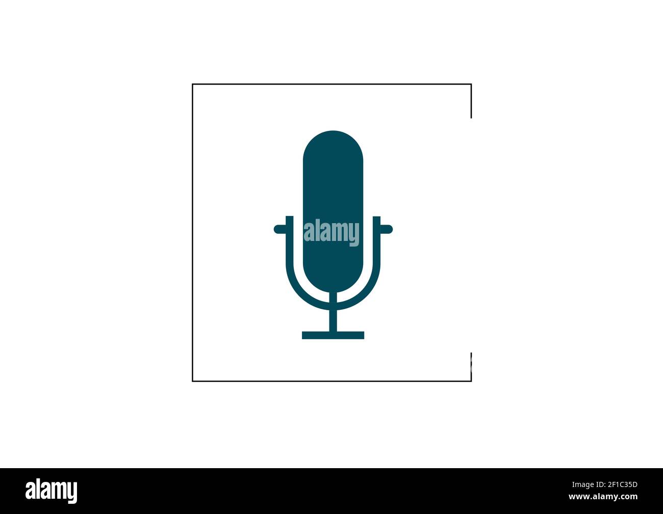 Illustration of green microphone in black frame with copy space on ...