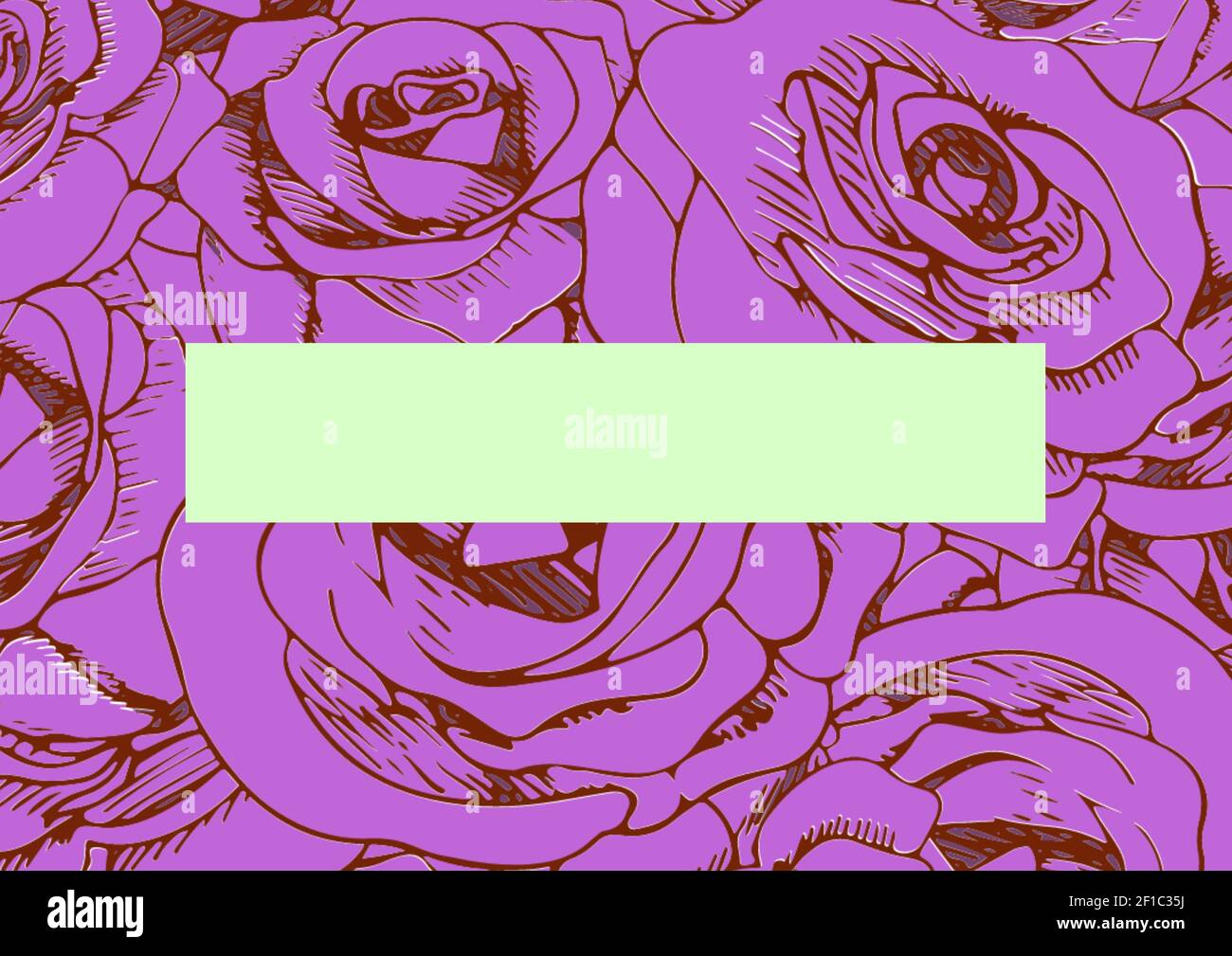 Illustration of pink and red roses and green rectangle with copy space ...