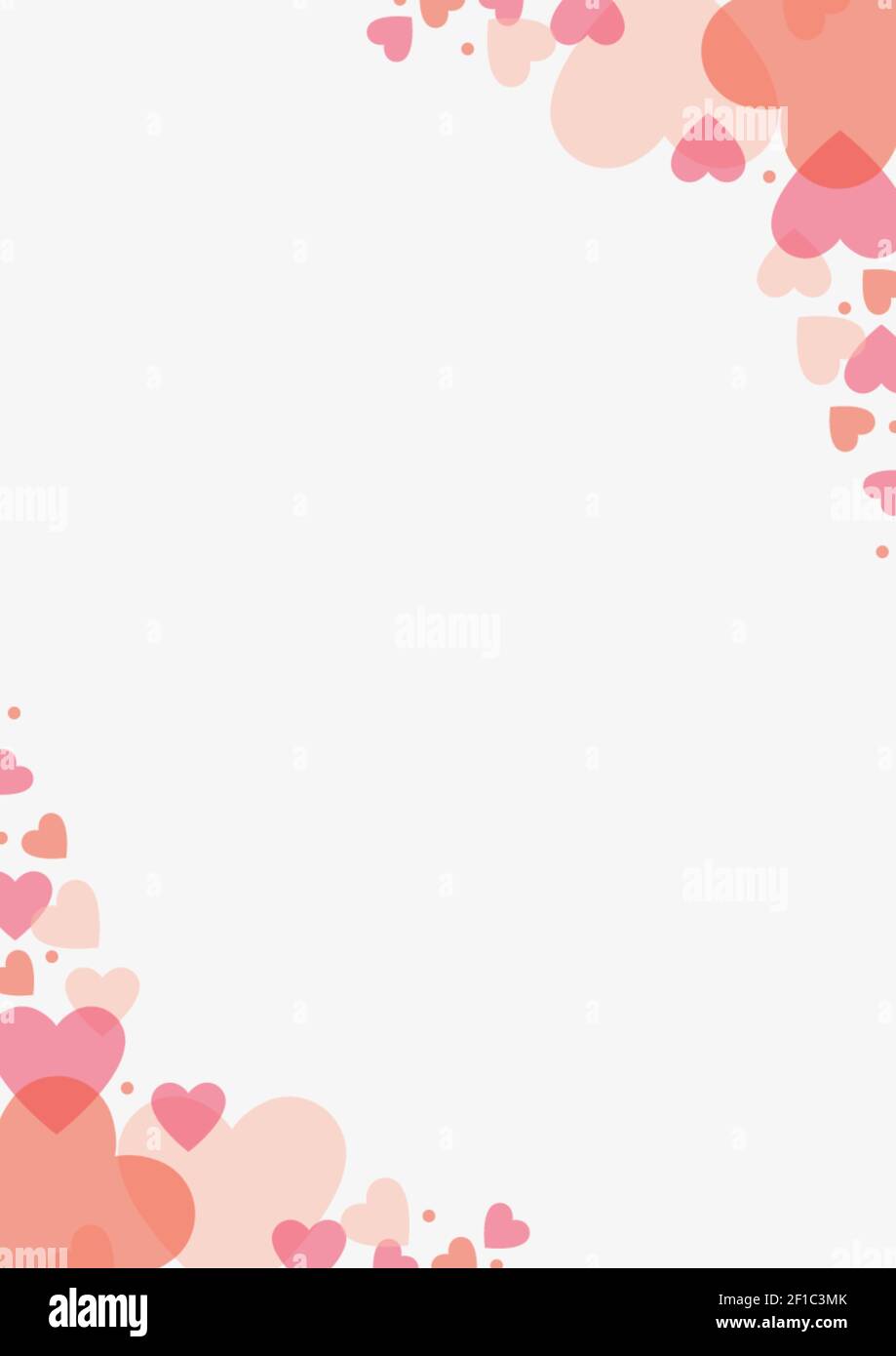 Illustration of pink and red hearts in corners with copy space on white ...