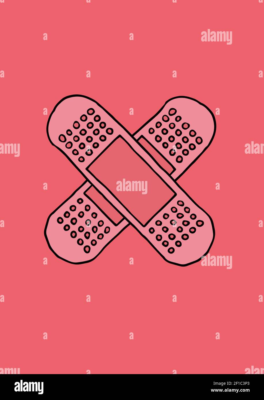 Illustration of crossed two pink plasters with copy space on pink ...