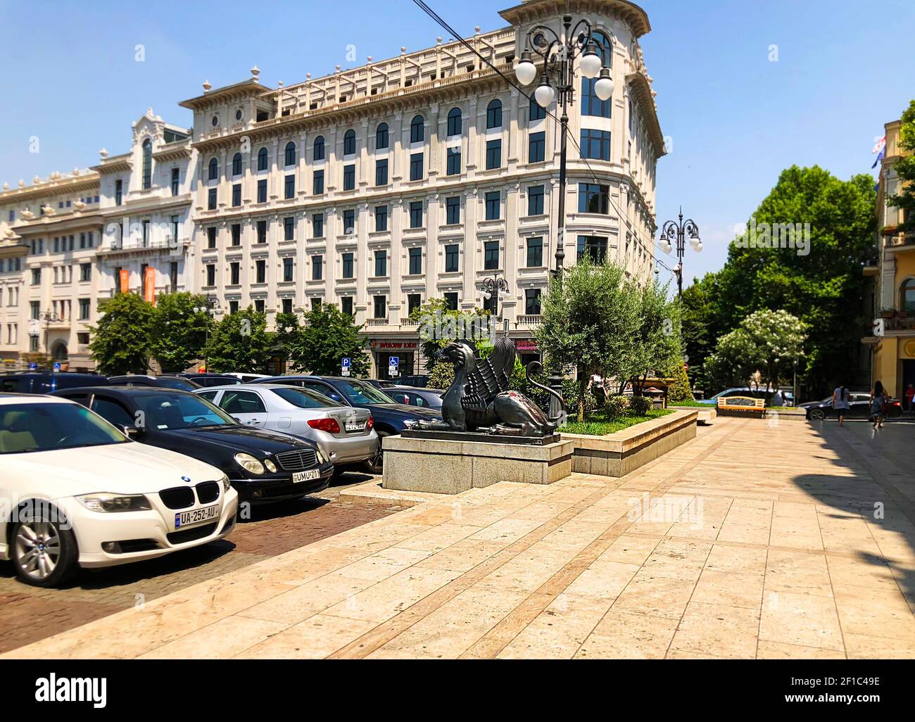 TBILISI, GEORGIA - July 10, 2018: View of the freedom square in Tbilisi ...