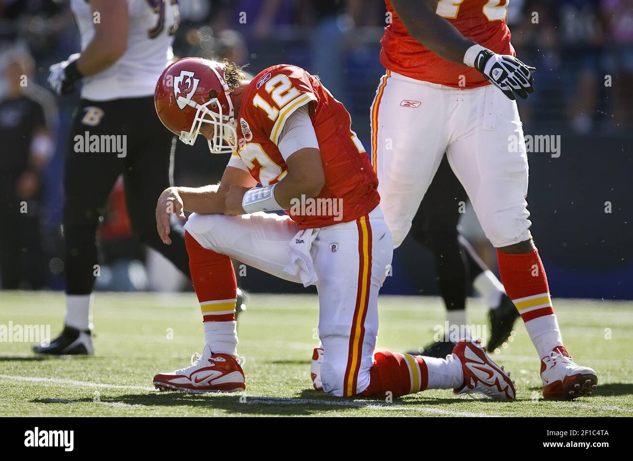 Kansas City Chiefs quarterback Brodie Croyle knelt on the turf after ...