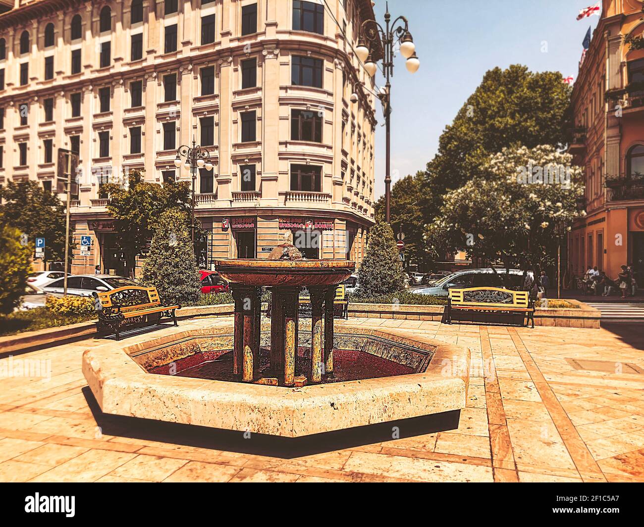 TBILISI, GEORGIA - July 10, 2018: View of the freedom square in Tbilisi ...