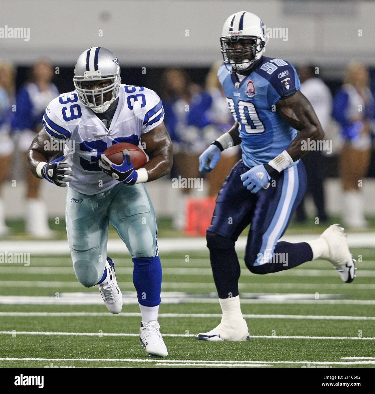 Dallas Cowboys Julius Crosslin runs away from Tennessee Titans Jevon ...