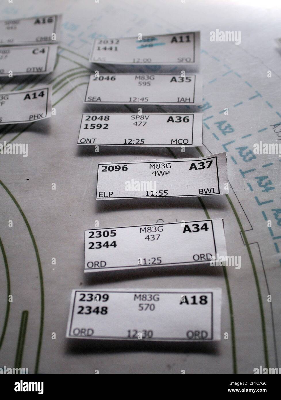 Paper "pucks" represent planes at Terminal Aâ€™s gates at Dallas/Fort ...