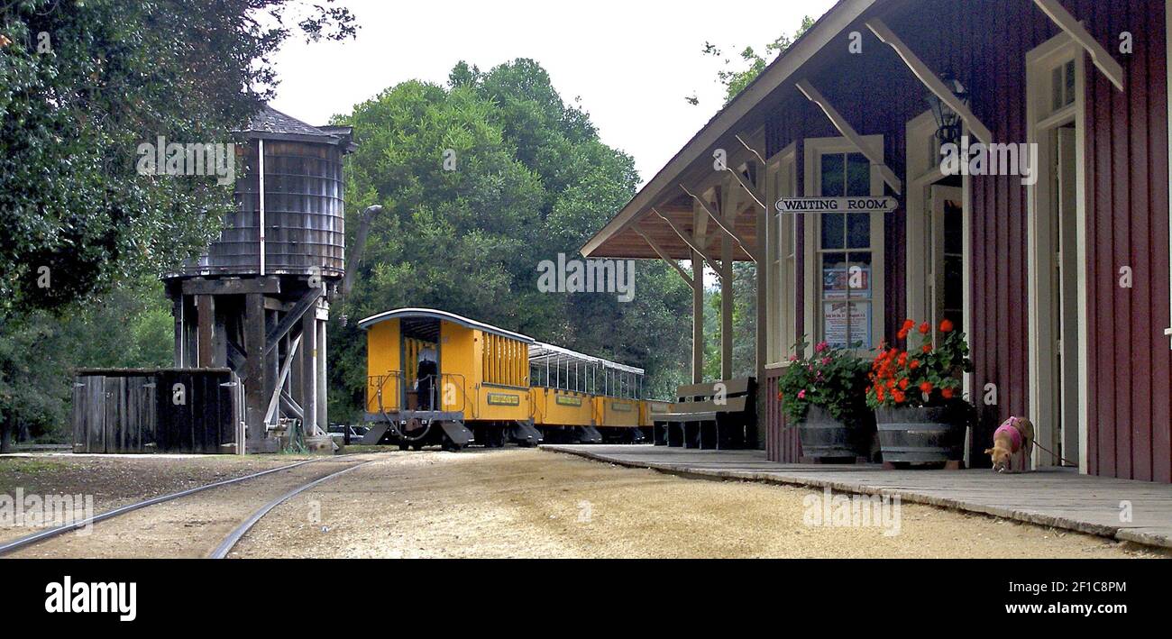 A train rests on the tracks at Roaring Camp Railroads in Felton ...