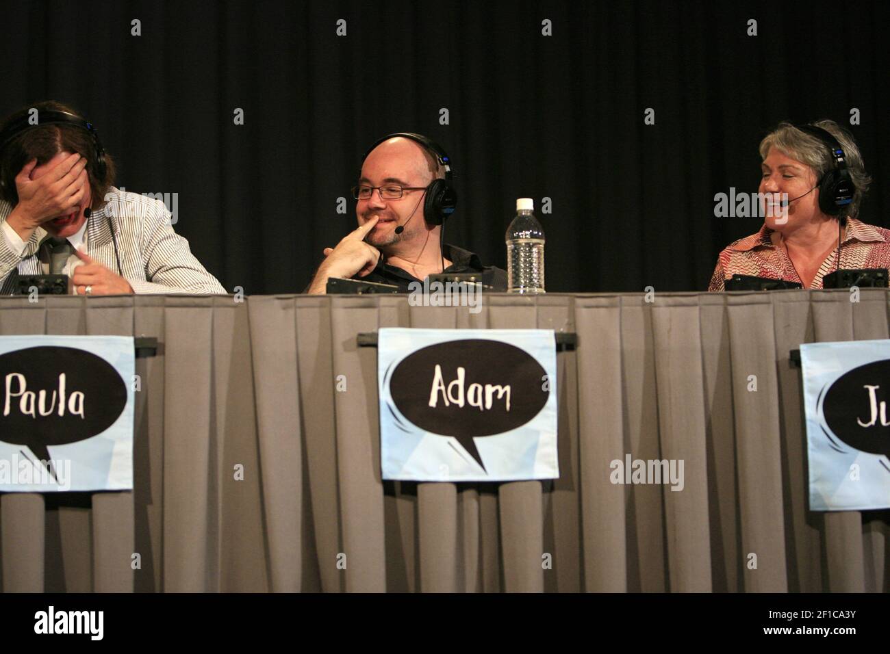 Panelists Paula Poundstone, from left, Adam Felber and Julia Sweeney ...
