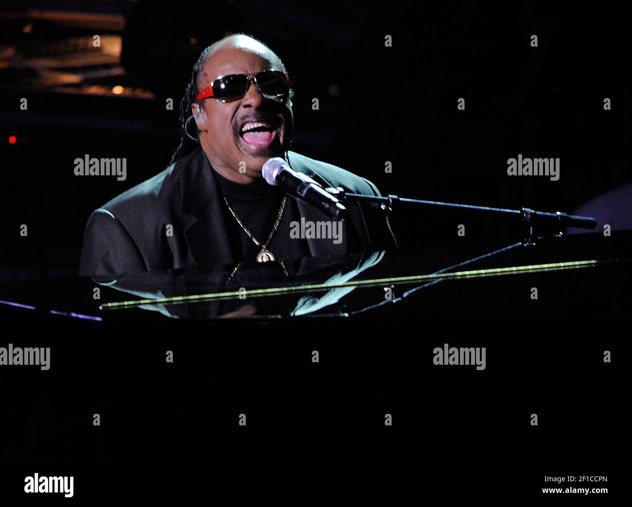Musician Stevie Wonder performs at the Michael Jackson public memorial ...