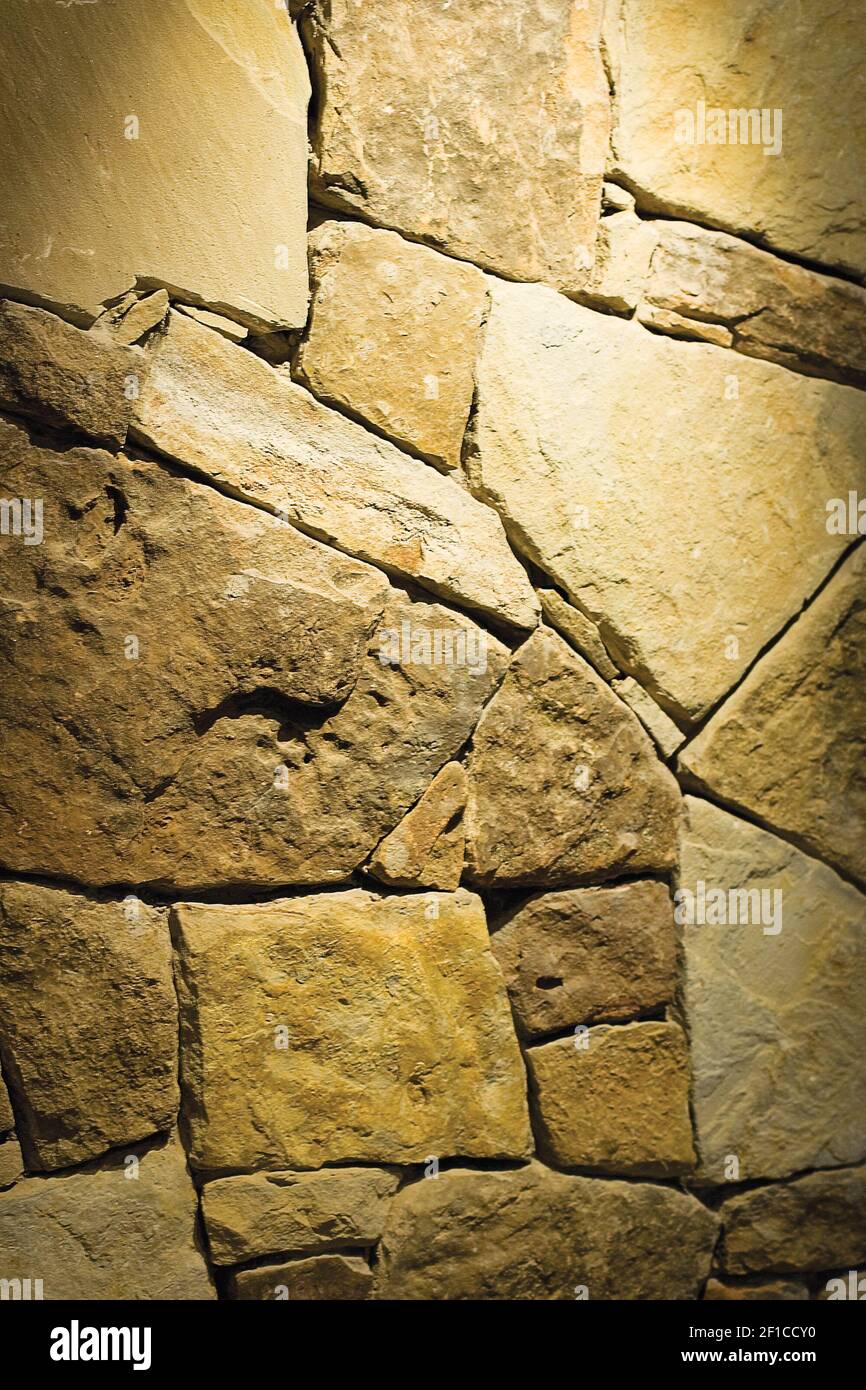 A dry-stack rock wall in the Huckabees' lake house. (Photo by Ross ...