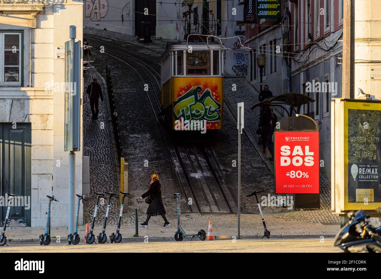 Elevador da Glória (Gloria funicular lift) - Lisbon, Portugal Stock ...